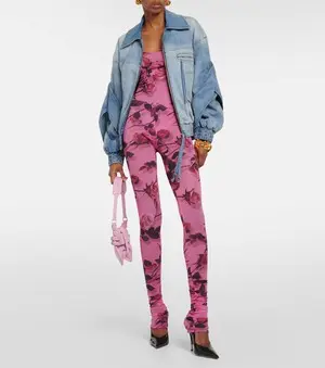Blumarine Semi-sheer Printed Leggings - Purple