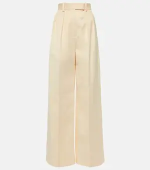 Khaite Teyana Pleated Satin Wide-leg Pants