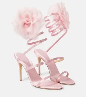 Magda Butrym Floral-appliqué Satin Sandals - Pink