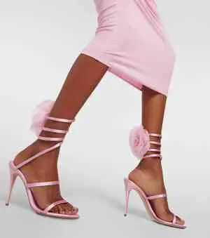 Magda Butrym Floral-appliqué Satin Sandals - Pink