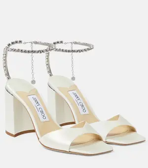 JIMMY CHOO Saeda 85 Embellished Satin Sandals - White