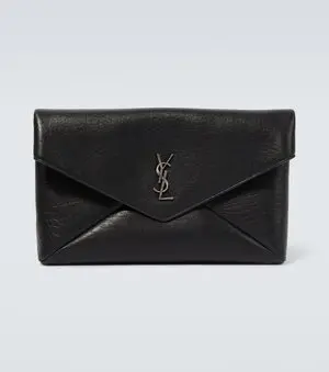 Saint Laurent Cassandre Large Envelope Leather Pouch - Black
