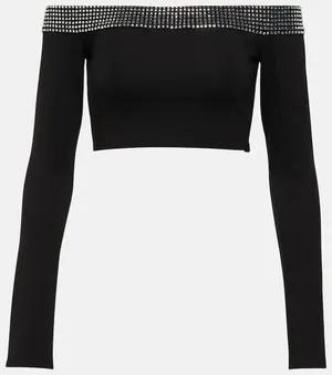 David Koma Crystal-embellished Crop Top - Black