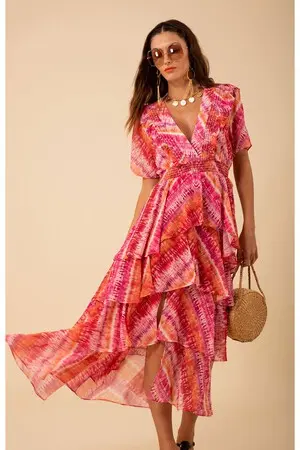 Hale Bob Caroline Chiffon Dress - Pink