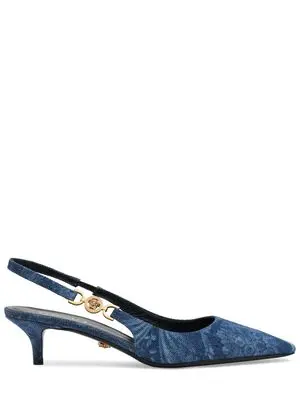 Versace VERSACE 40mm Denim Slingback Pumps - Denim