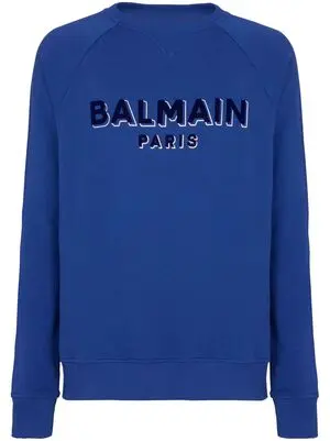Balmain Logo-flocked Cotton Sweatshirt - Blue