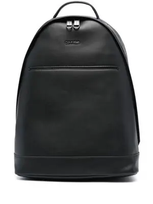 Calvin Klein Leather Backpack With Logo Plaque
