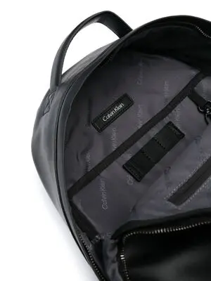 Calvin Klein Leather Backpack With Logo Plaque