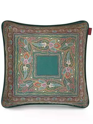 Etro Paisley-print Silk Cushion - Green