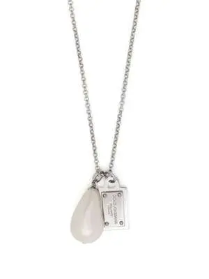 Dolce & Gabbana Logo-plaque Pearl-pendant Necklace - Silver