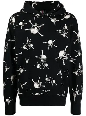 SAINT MXXXXXX Skull-print Cotton Hoodie - Black