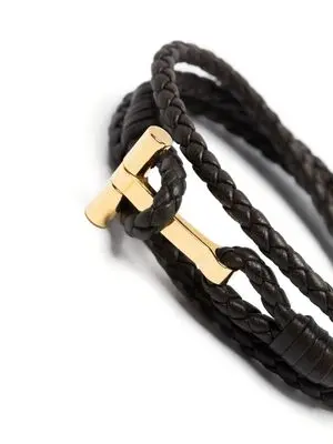 TOM FORD T-plaque Braided Leather Bracelet - Brown
