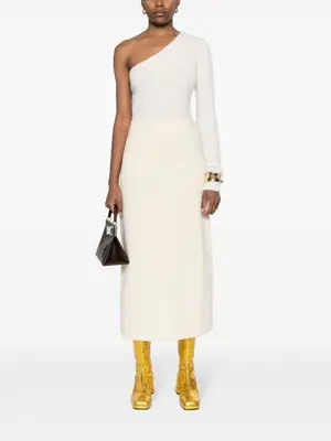 JIL SANDER Asymmetric Wool Midi Skirt - Neutrals