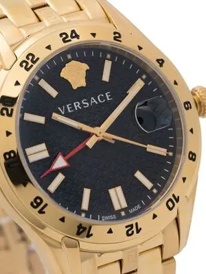 Versace Greca Time Gmt 41mm Bracelet Watch - Black