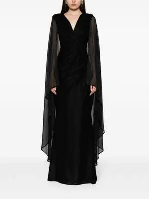 Talbot Runhof Metallic V-neck Gown - Black