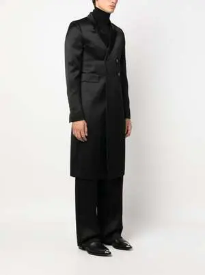 SAPIO Double-breasted Satin-finish Midi Coat