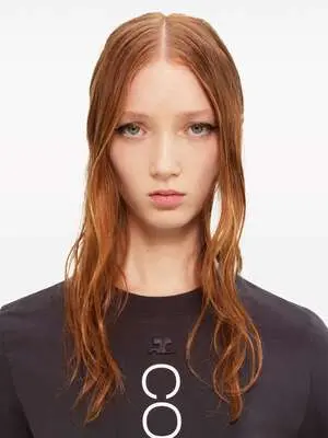 COURREGES Logo-print Organic-cotton T-shirt - Grey