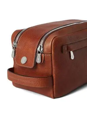 Brunello Cucinelli Grained-leather Wash Bag - Brown