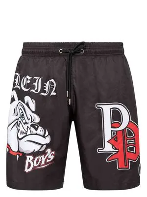 Philipp Plein Bulldogs-print Swim Shorts - Black