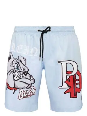 Philipp Plein Bulldogs-print Swim Shorts - Blue