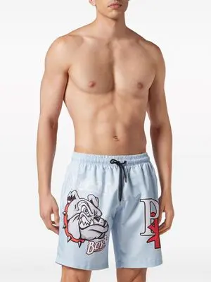 Philipp Plein Bulldogs-print Swim Shorts - Blue
