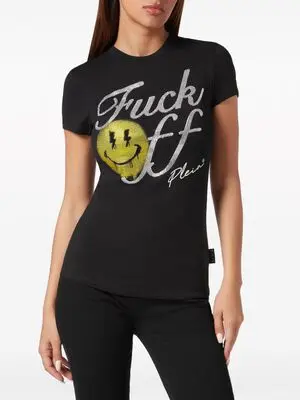 Philipp Plein Crystal Embellished Slogan Print T-shirt - Black