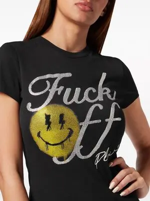 Philipp Plein Crystal Embellished Slogan Print T-shirt - Black