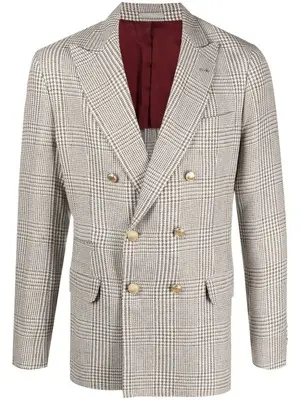 Brunello Cucinelli Prince Of Wales Checked Blazer - White