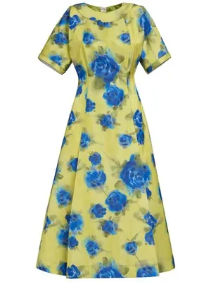 Marni Rose-print Midi Dress - Yellow