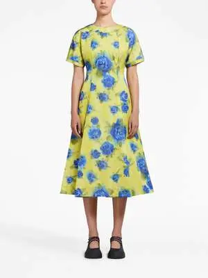 Marni Rose-print Midi Dress - Yellow