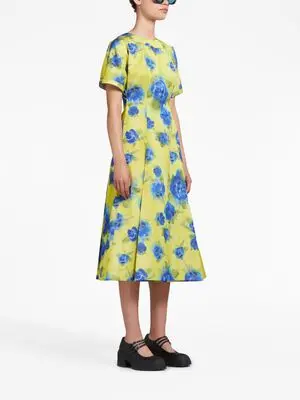 Marni Rose-print Midi Dress - Yellow