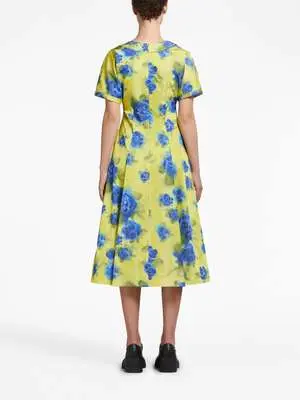 Marni Rose-print Midi Dress - Yellow