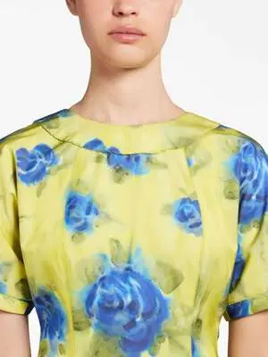 Marni Rose-print Midi Dress - Yellow