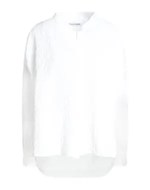 European Culture Cotton Crepe Mandarin Collar Shirt - White