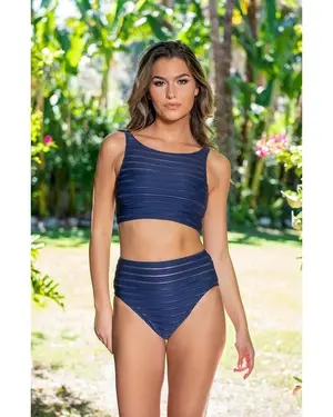 La Blanca High Waisted Bikini Bottom - Indigo