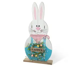 GLITZHOME 30' Wooden Easter Bunny With Scarf Po Rch Sign - One-color