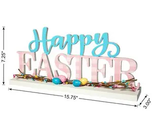 GLITZHOME 15.75' Wooden Easter Happy Easter Tab Le Decor