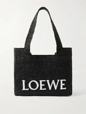 Loewe Medium Logo-embroidered Raffia Tote Bag - Black