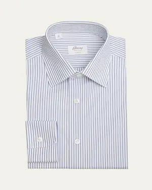 Brioni Men's Cotton Pinstripe Dress Shirt Navywhite