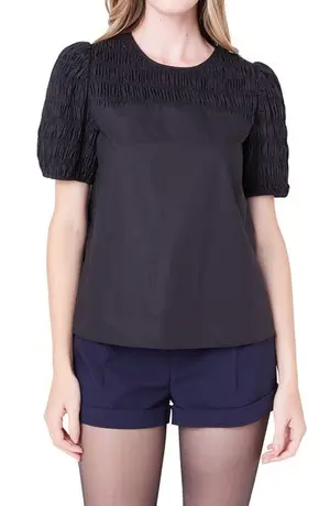 English Factory Smocked Top - Black