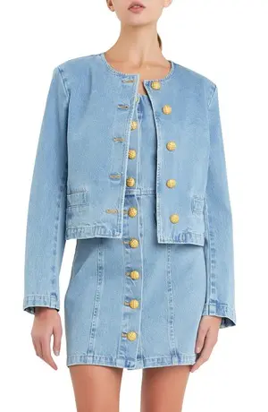 English Factory Crop Denim Jacket - Light Blue