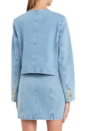 English Factory Crop Denim Jacket - Light Blue