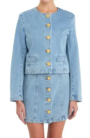 English Factory Crop Denim Jacket - Light Blue