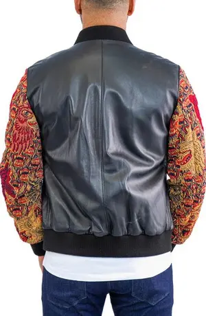 MACEOO Dragon Sleeve Leather Bomber Jacket