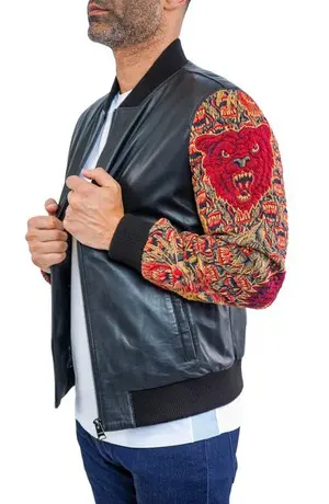 MACEOO Dragon Sleeve Leather Bomber Jacket