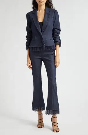 Cinq À Sept Le Petit Roxie Lace Trim Denim Blazer