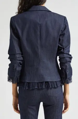 Cinq À Sept Le Petit Roxie Lace Trim Denim Blazer