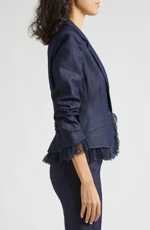 Cinq À Sept Le Petit Roxie Lace Trim Denim Blazer