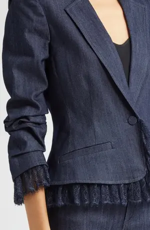Cinq À Sept Le Petit Roxie Lace Trim Denim Blazer