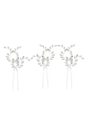 Brides & Hairpins Fawn Swarovski Crystal Hair Pins Set Of 3 - Silver